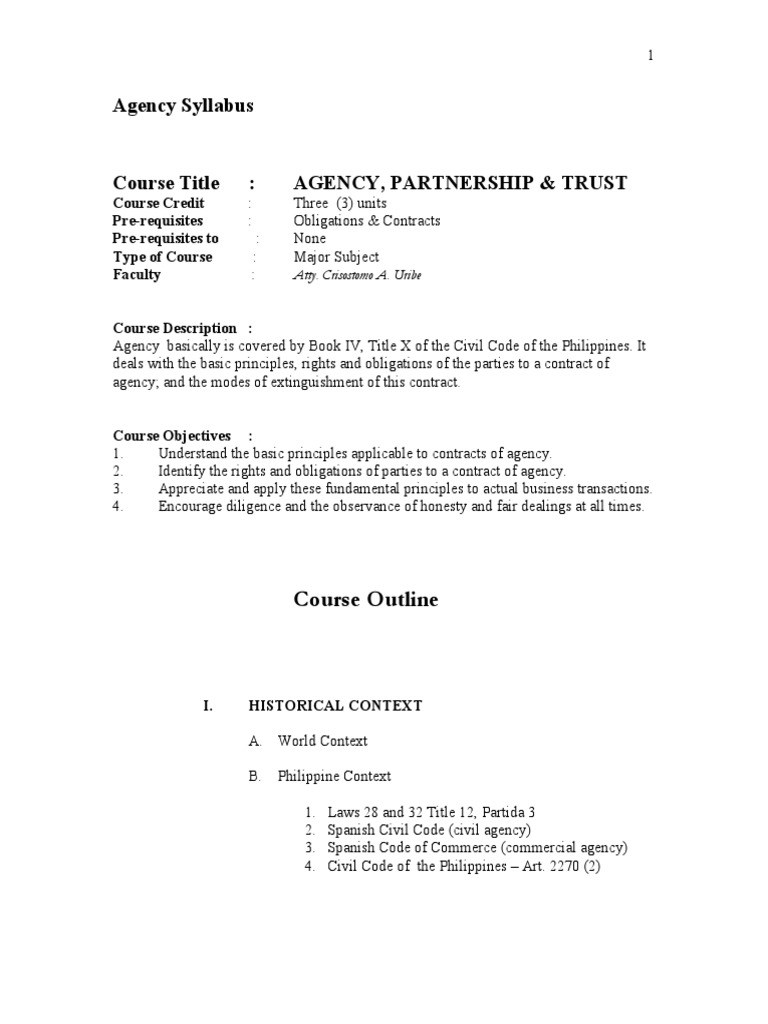 Agency, Partneships, and Trusts - Atty. Crisostomo Uribe | PDF ...