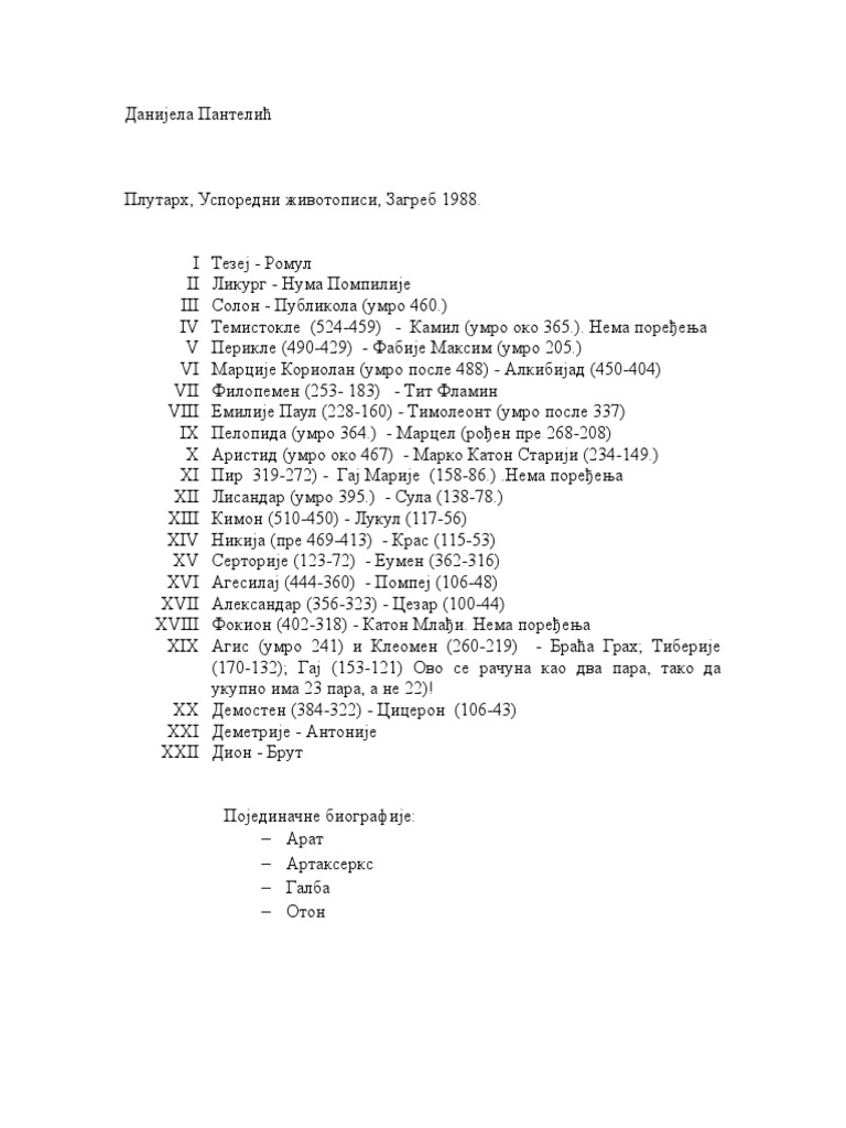 Stari Vek Istorijski Izvori - Uporedni Zivotopisi | PDF