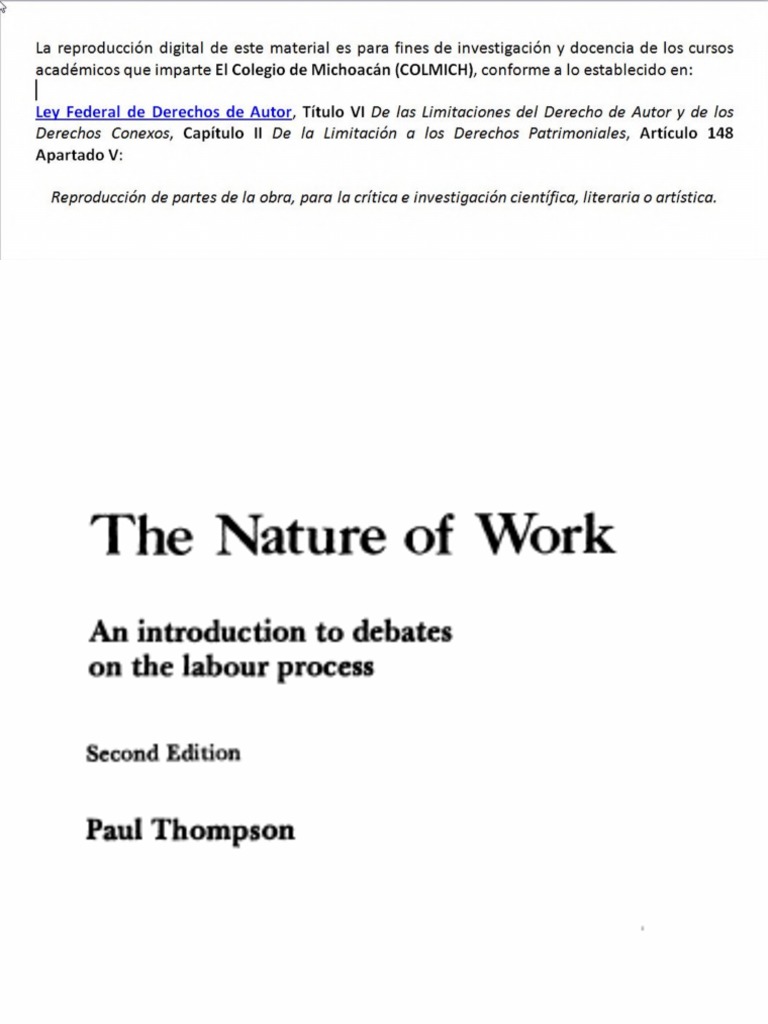 The Nature of Work. An Introduction To Debates On The Labour Process ...