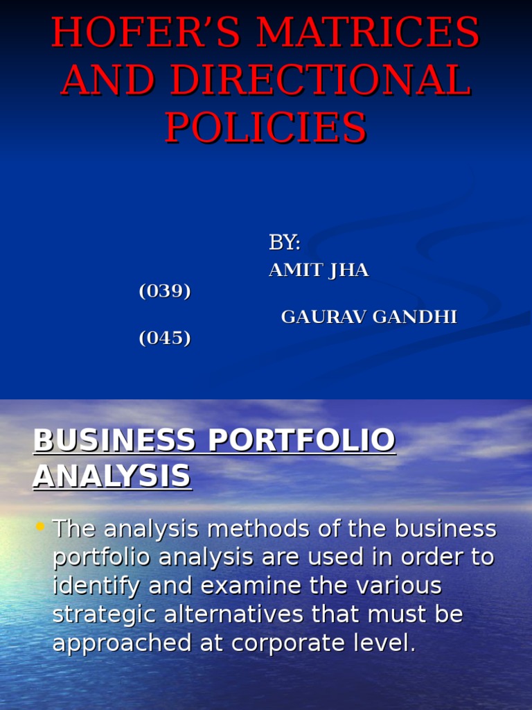 Hofer's Matrices and Directional Policies | PDF | Strategic Management ...