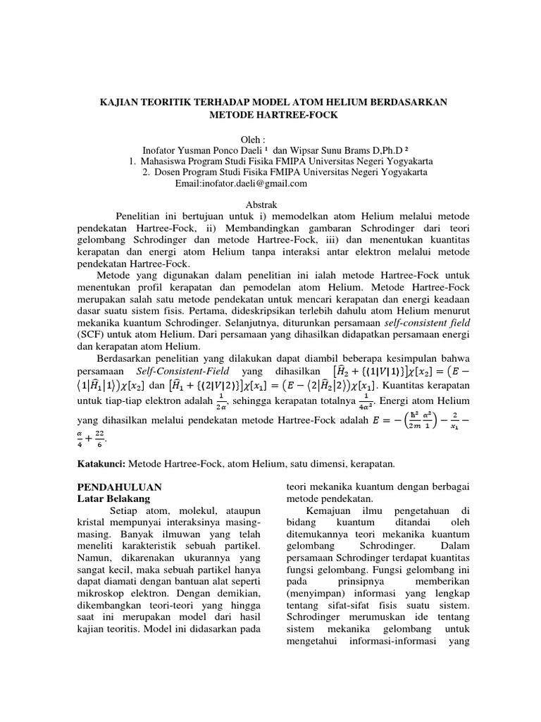 Kajian Teoritik Terhadap Model Atom Helium Berdasarkan Metode Hartree ...