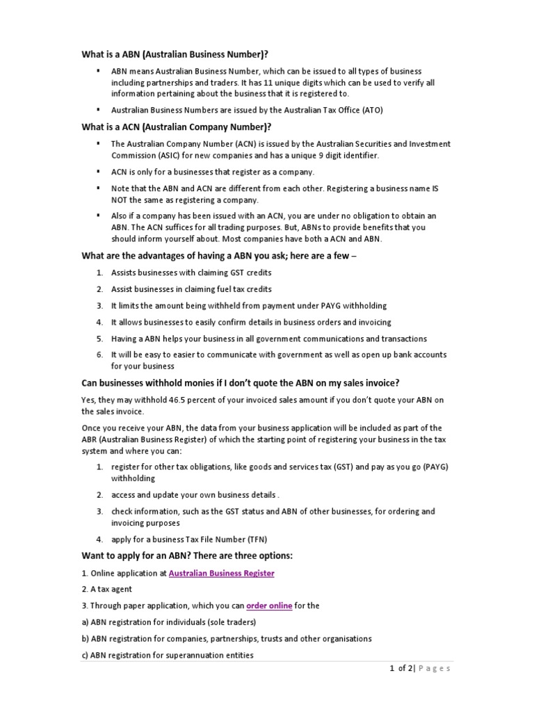 What Is A ABN | Download Free PDF | Invoice | Payments
