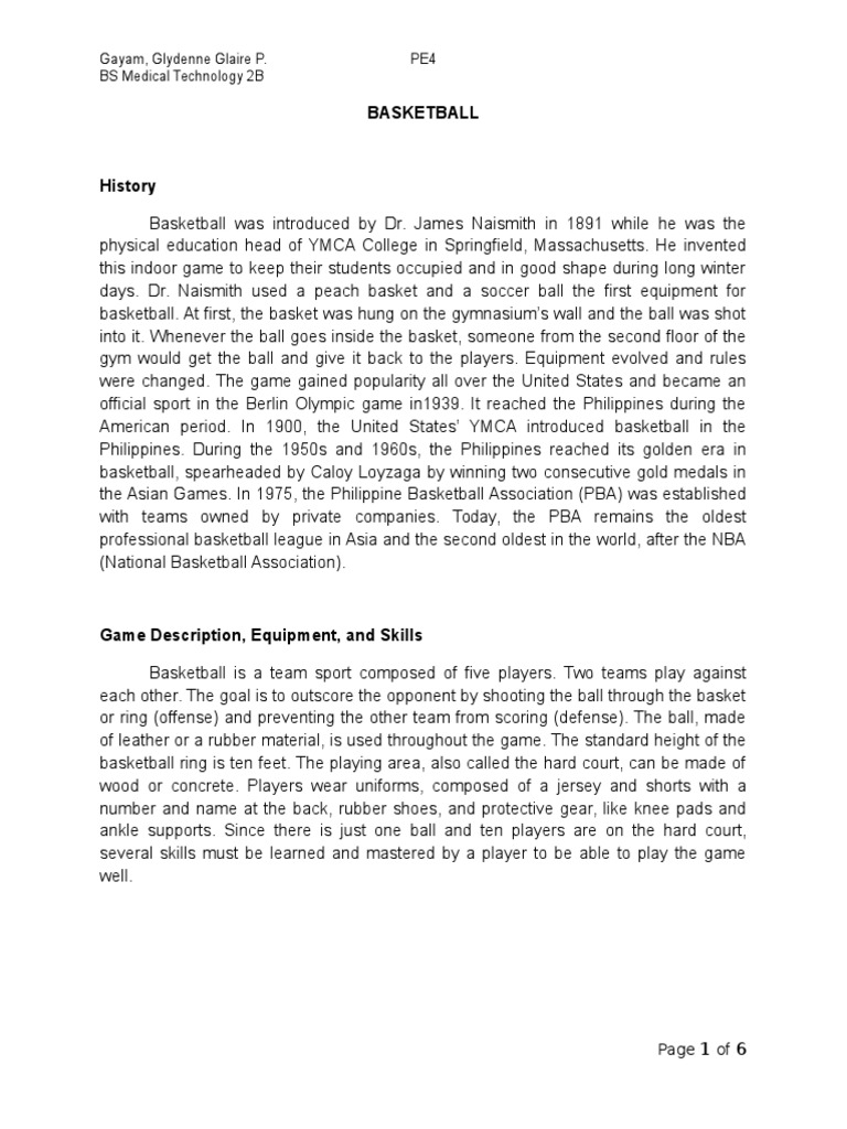 PE 4 Basketball | PDF | Teams | Games Of Physical Skill