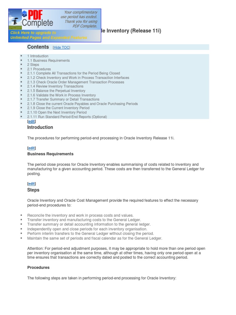 Inventory Period Closure 11i | PDF | Inventory | Cheque