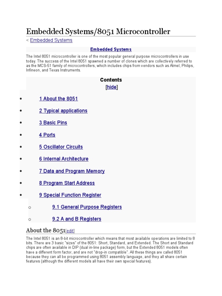 Embedded Systems/8051 Microcontroller | PDF | Microcontroller | Classes Of Computers