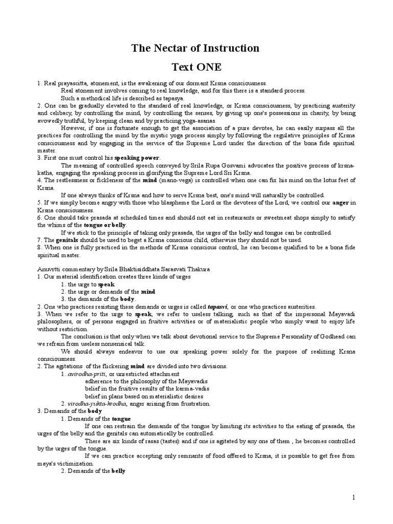 The Nectar of Instruction Text ONE | PDF | Krishna | Hinduism