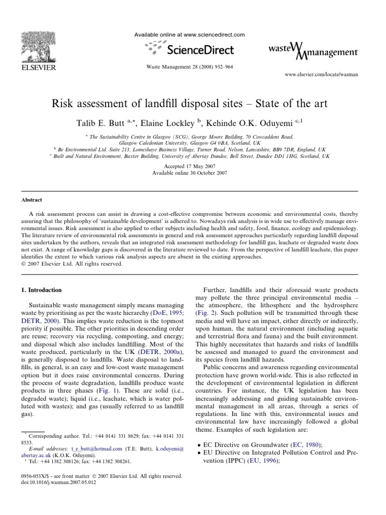 Risk Assessment of Landfill Disposal Sites State of The Art 2008 Waste ...