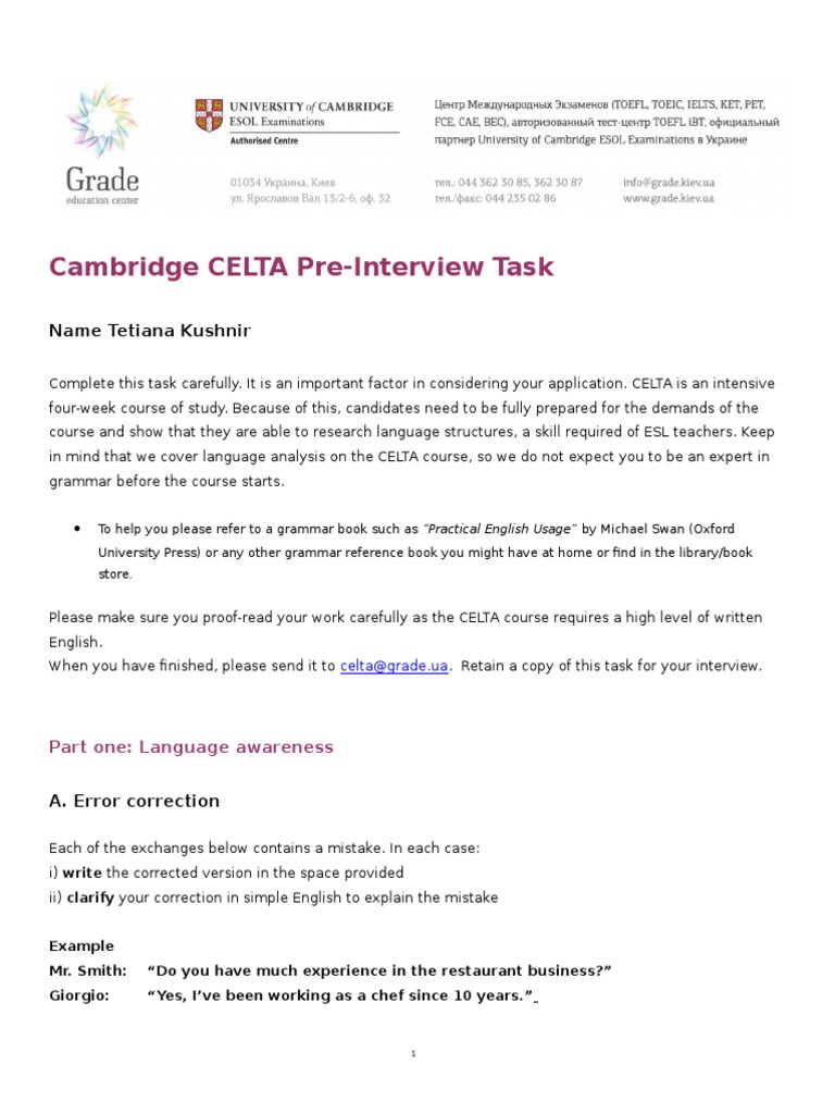 CELTA Pre-Interview Task | Download Free PDF | Stress (Linguistics) | Style (Fiction)