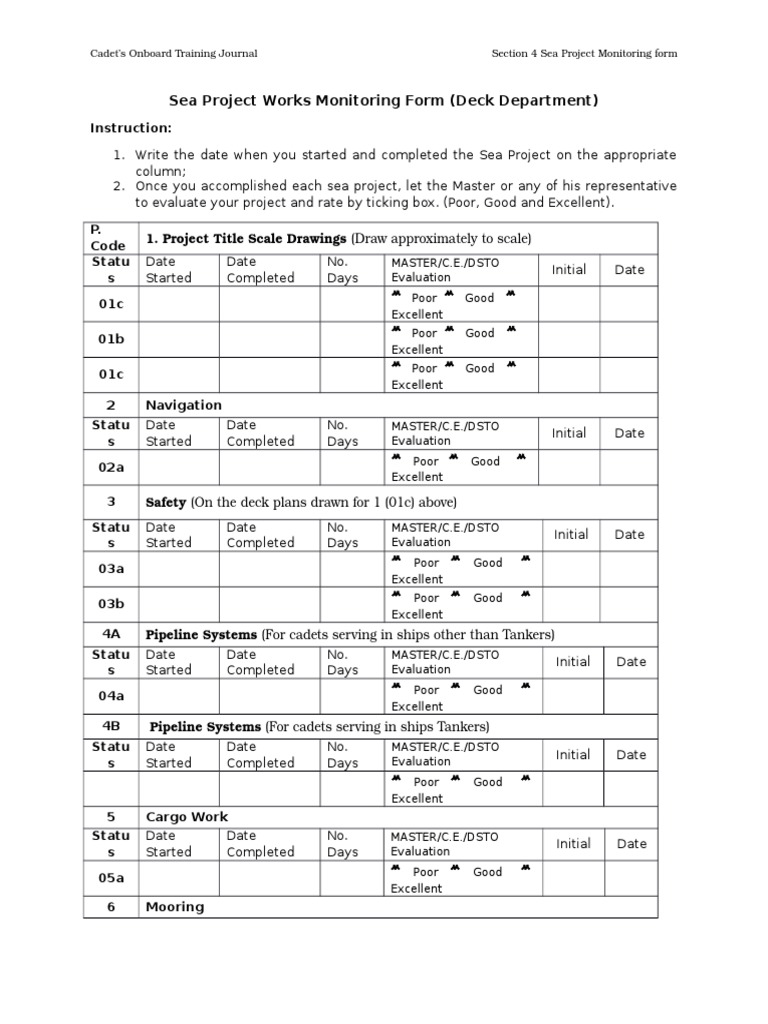 Section 4 BSMT Sea Project Monitory Form & Output Guide | PDF | Oil ...