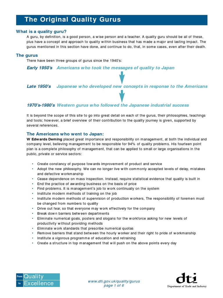 Quality Management Gurus Theories | PDF | Quality Management | Guru