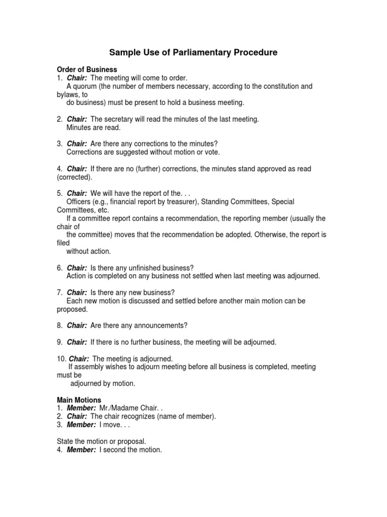 Parliamentary Procedure Meeting Guide | PDF | Committee | Rules