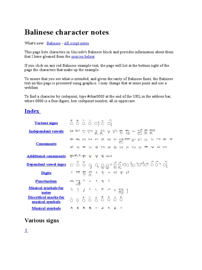 Balinese Character Notes | PDF | Encodings | Languages
