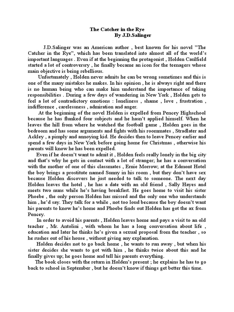 The Catcher in The Rye by J.D.salinger | PDF