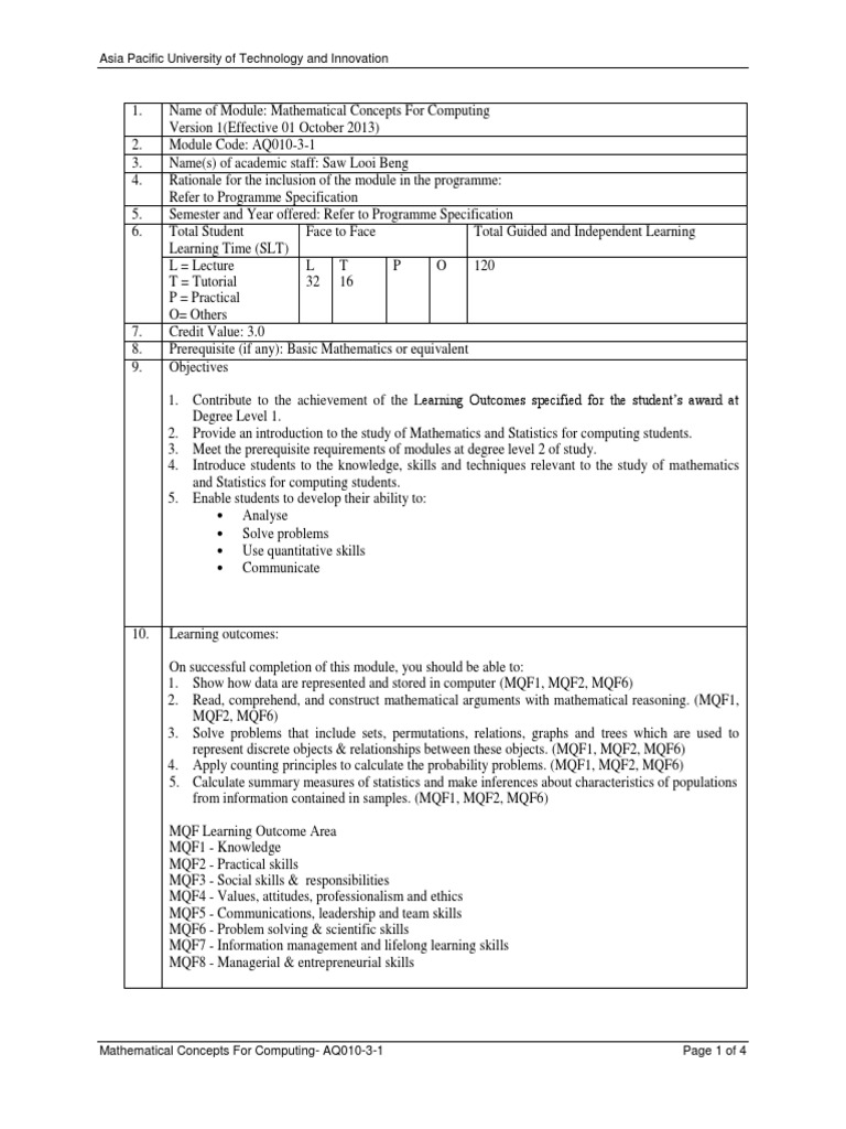 AQ010-3-1-Mathematical Concepts For Computing PDF | PDF | Function ...