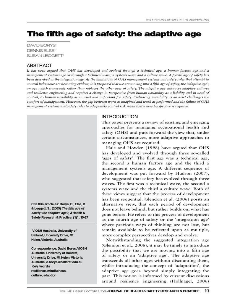 The Fifth Age of Safety: The Adaptive Age | PDF | Occupational Safety ...