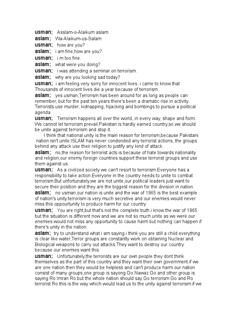 Dialogue on Terrorism between two friends | Human Rights Abuses | Politics