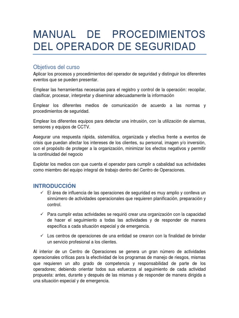 Manual de Procedimientos Del Operador de Seguridad | PDF | La seguridad informática | Seguridad
