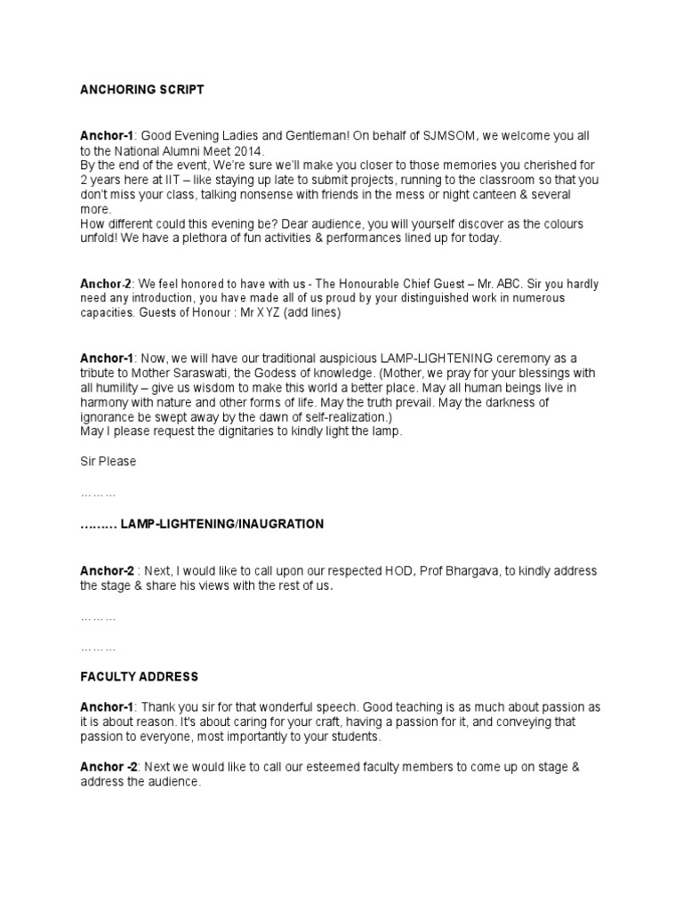 Anchoring Script For A Cultural Event | PDF