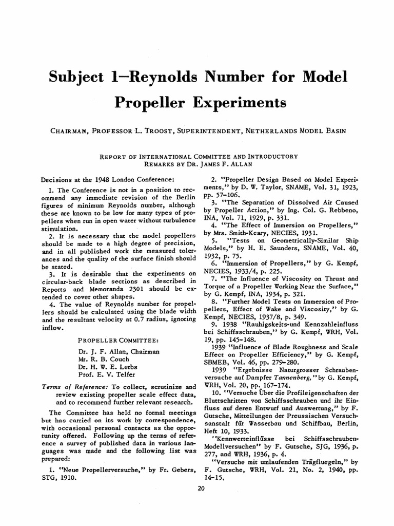 Reynolds Number For Model Propeller Experiments PDF | PDF