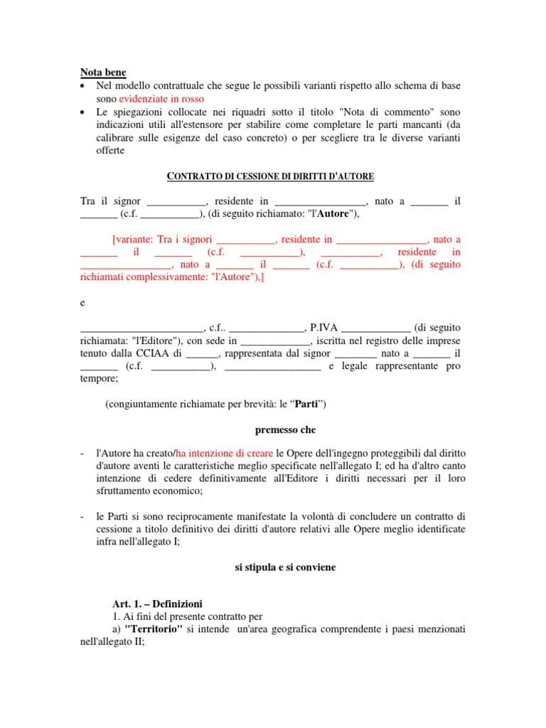 Modello C - Contratto Di Cessione Dei Diritti Dautore | PDF