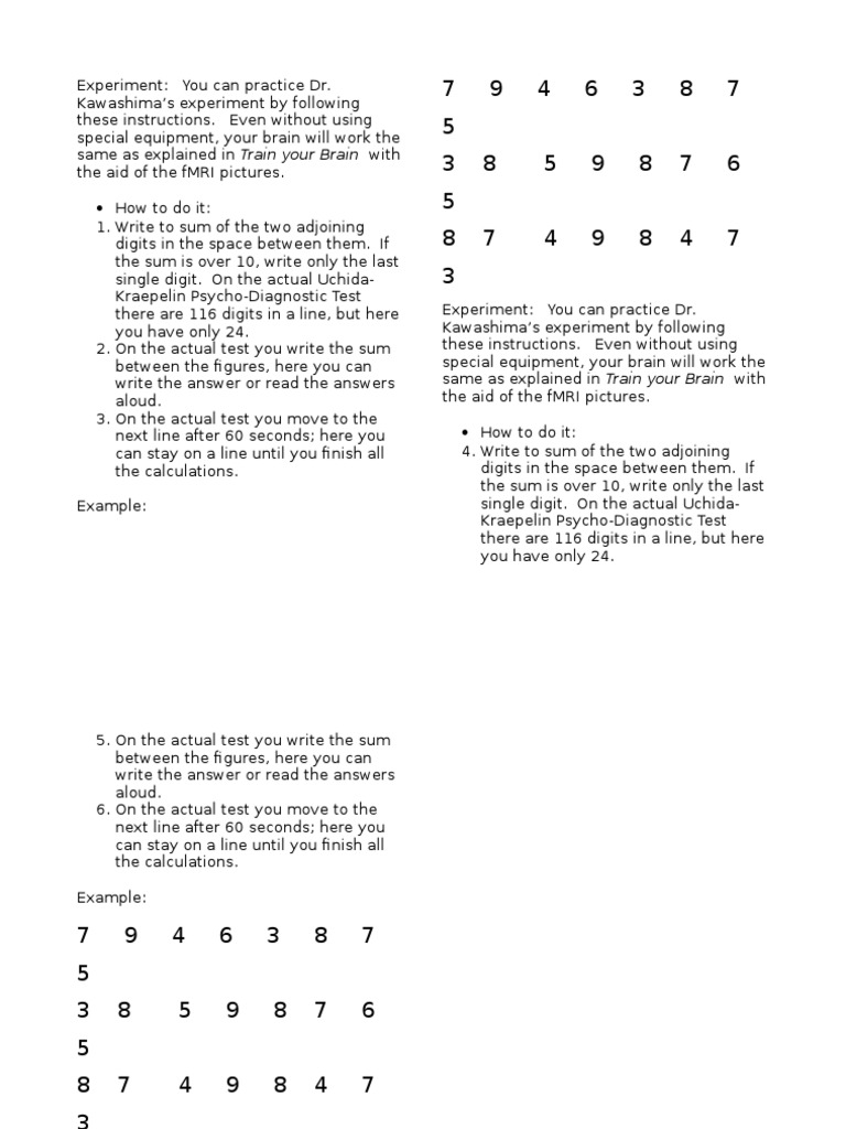 Uchida-Kraepelin Test | PDF