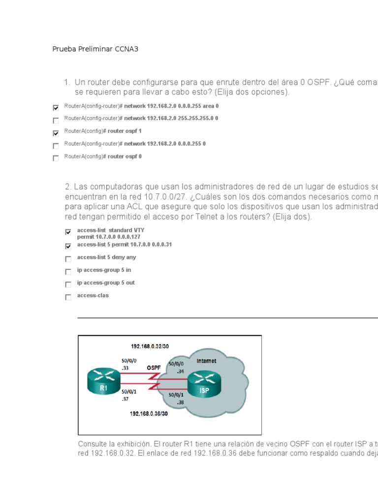 Prueba Preliminar CCNA3 | PDF | Enrutador (Computación) | Dirección IP