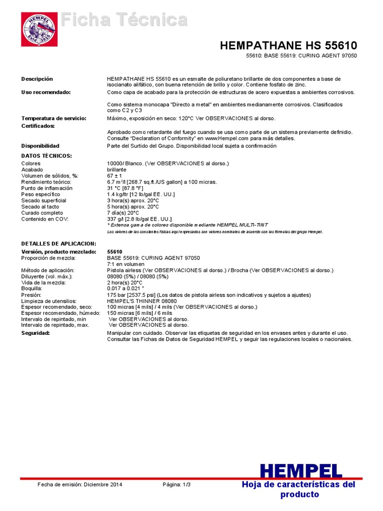 Ficha Técnica de Hempathane HS 55610 | PDF | Aluminio | Pinturas