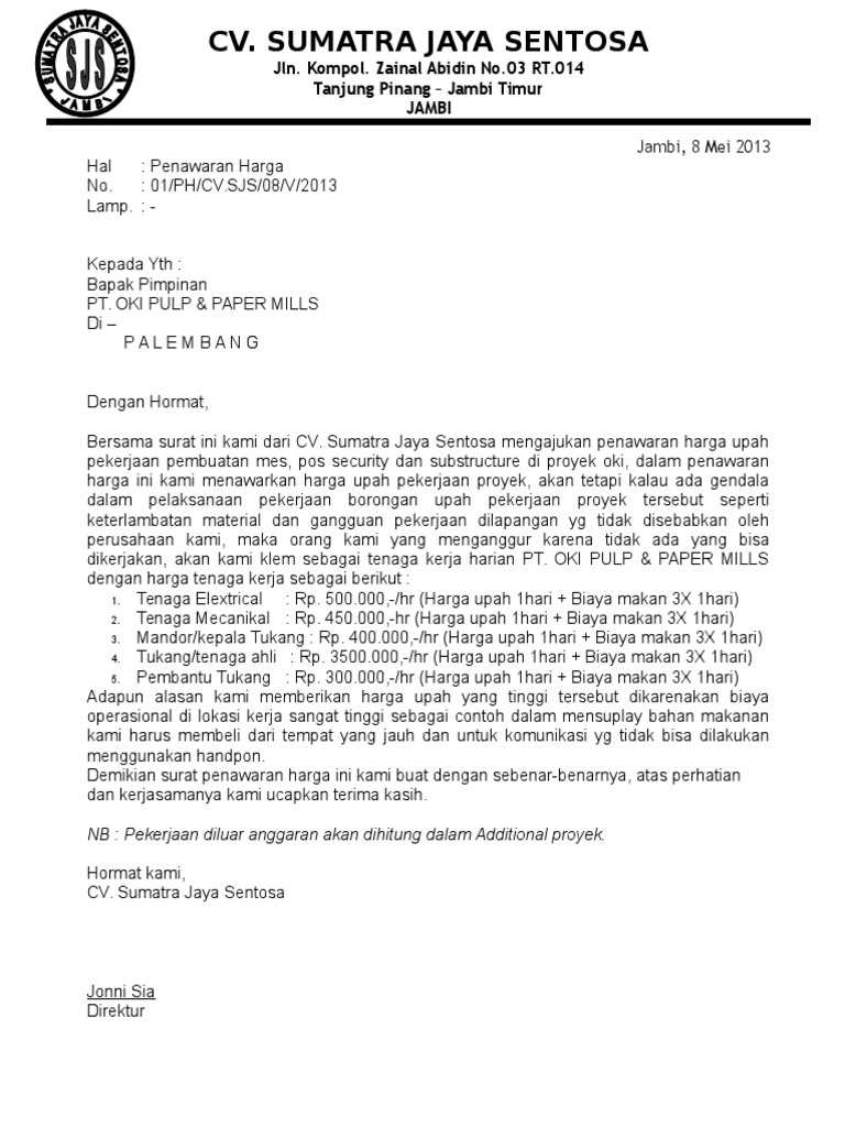 Kop Surat Cv. Sjs | PDF