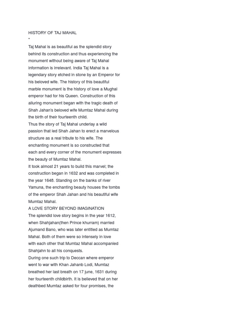 History of Taj Mahal | PDF