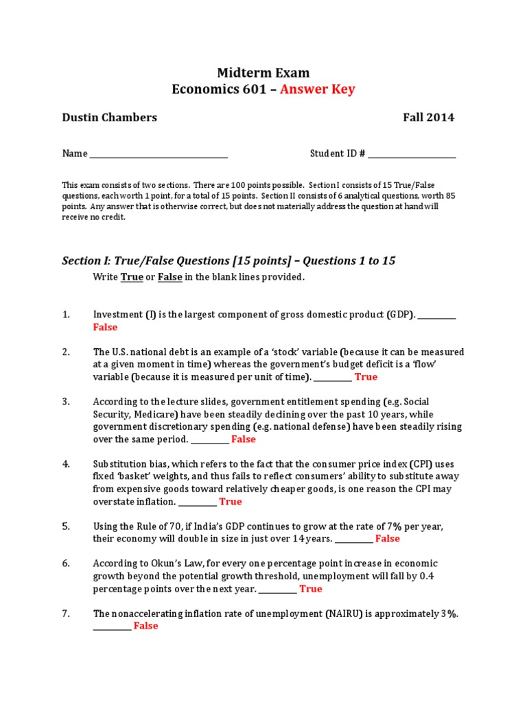 Econ 601 f14 Midterm Answer Key PDF | PDF | Consumer Price Index | Inflation