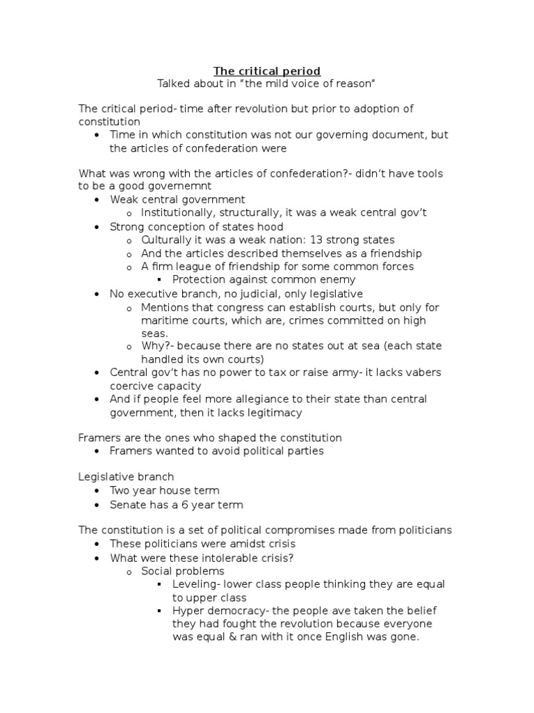 Understanding the Critical Period in U.S. History | PDF | Separation Of ...