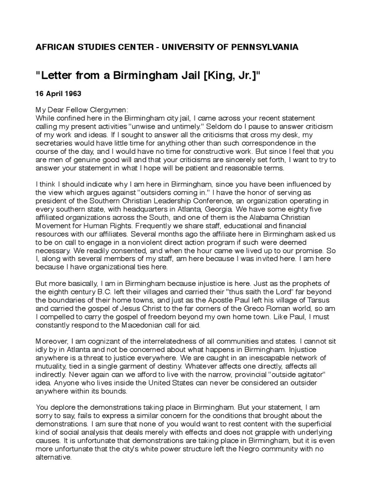 Letter From A Birmingham Jail | Download Free PDF | Extremism ...