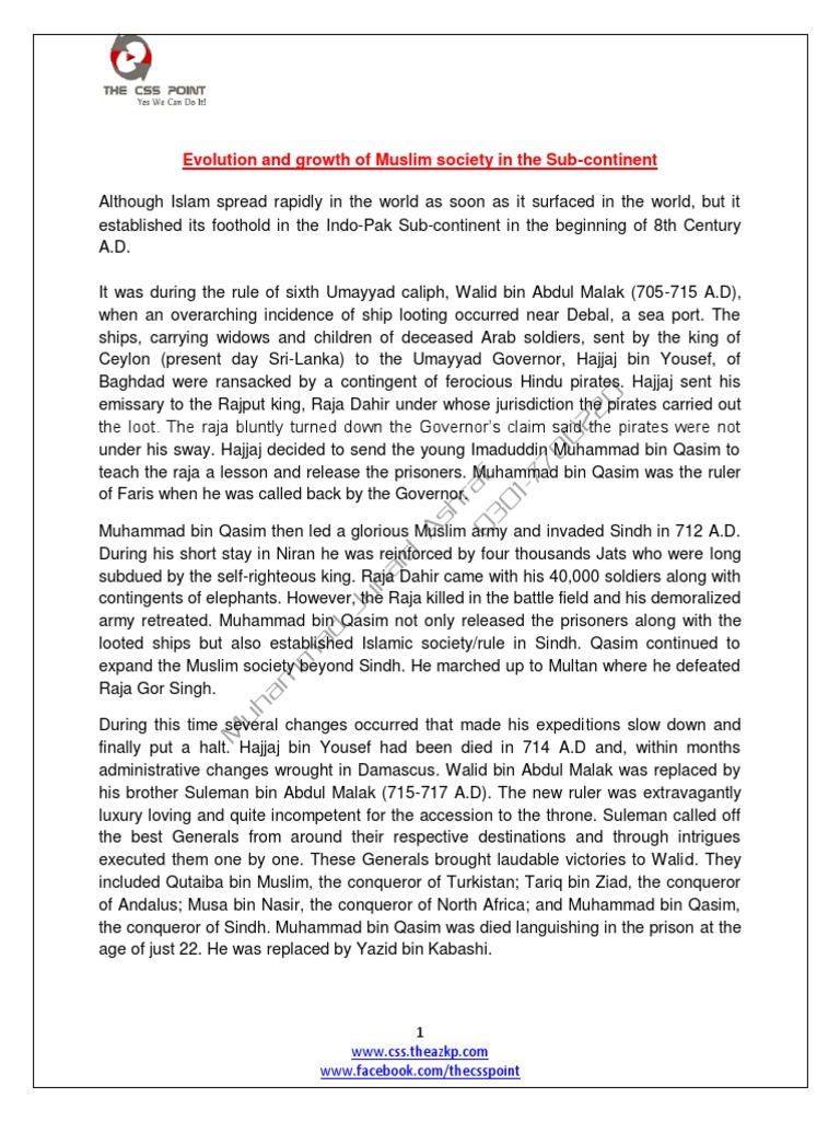 Evolution and Growth of Muslim Society in The Sub-Continent | PDF