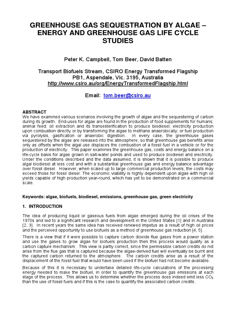 Greenhouse Gas Sequestration by Algae | Download Free PDF | Algae Fuel ...