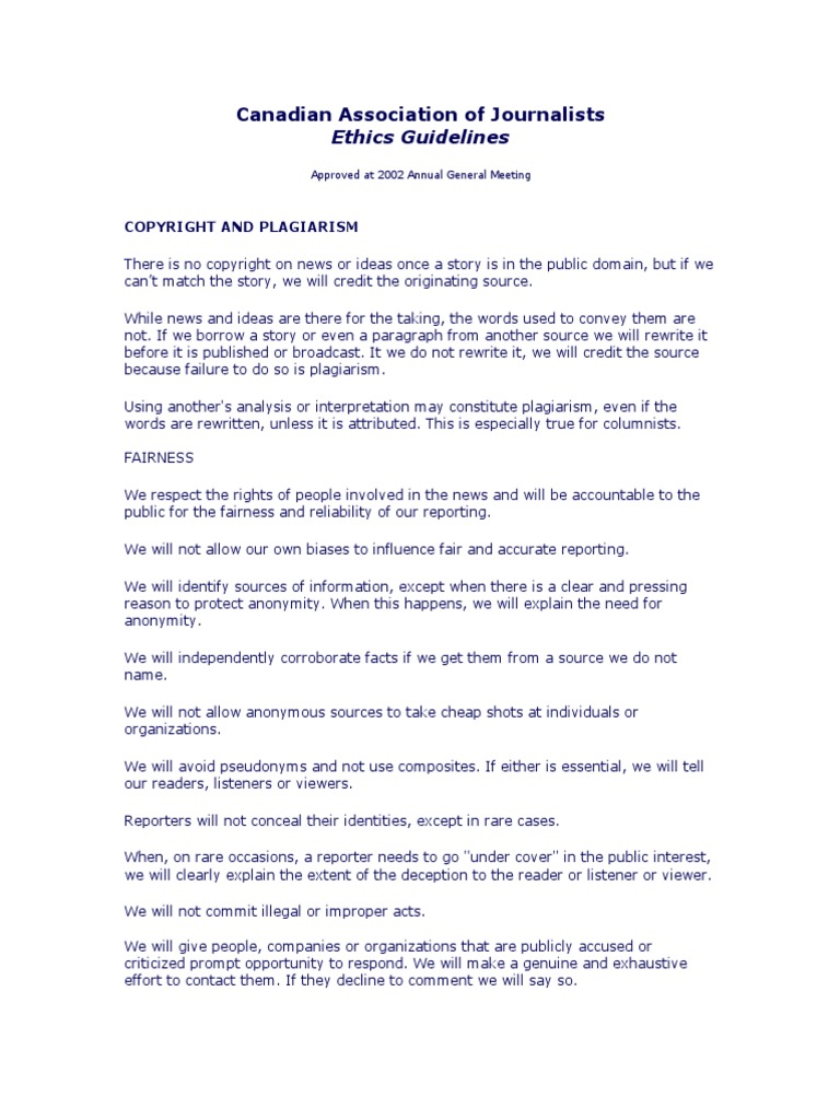 Journalism Ethics Guidelines | PDF | Journalism | Plagiarism
