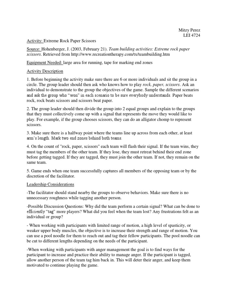 Activity 1 - Extreme Rock Paper Scissors | PDF | Anger | Psychological ...