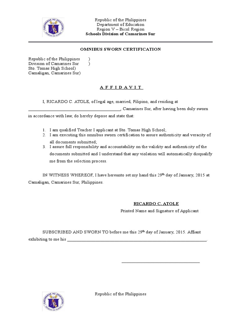 Omnibus Certification of Authenticity | PDF | Government Information ...