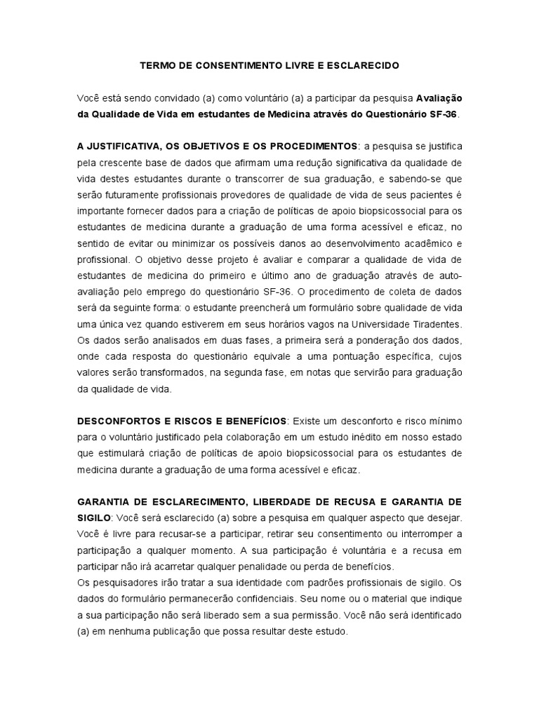 TCLE - Atualizado | PDF | Qualidade (negócios) | Formação universitária