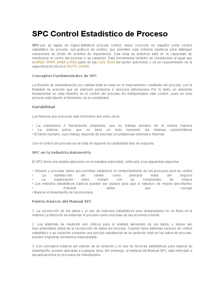 SPC Control Estadístico de Proceso | PDF | Estadísticas | Calidad (comercial)
