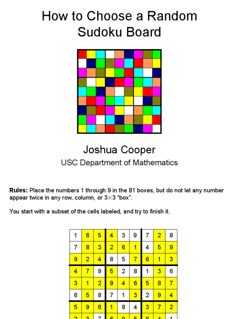 How To Choose A Random Sudoku Board | PDF | Linear Programming | Randomness