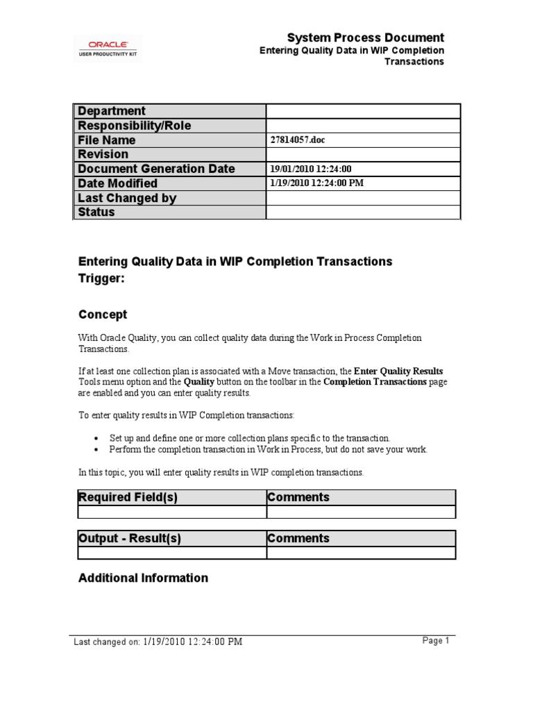 Entering Quality Data In Wip Completion Transactions Spd Pdf Data Information Science