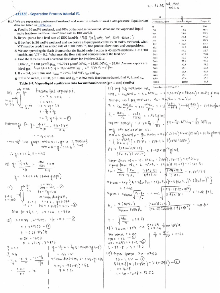 Separation Process Tutorial Worked Solution | PDF