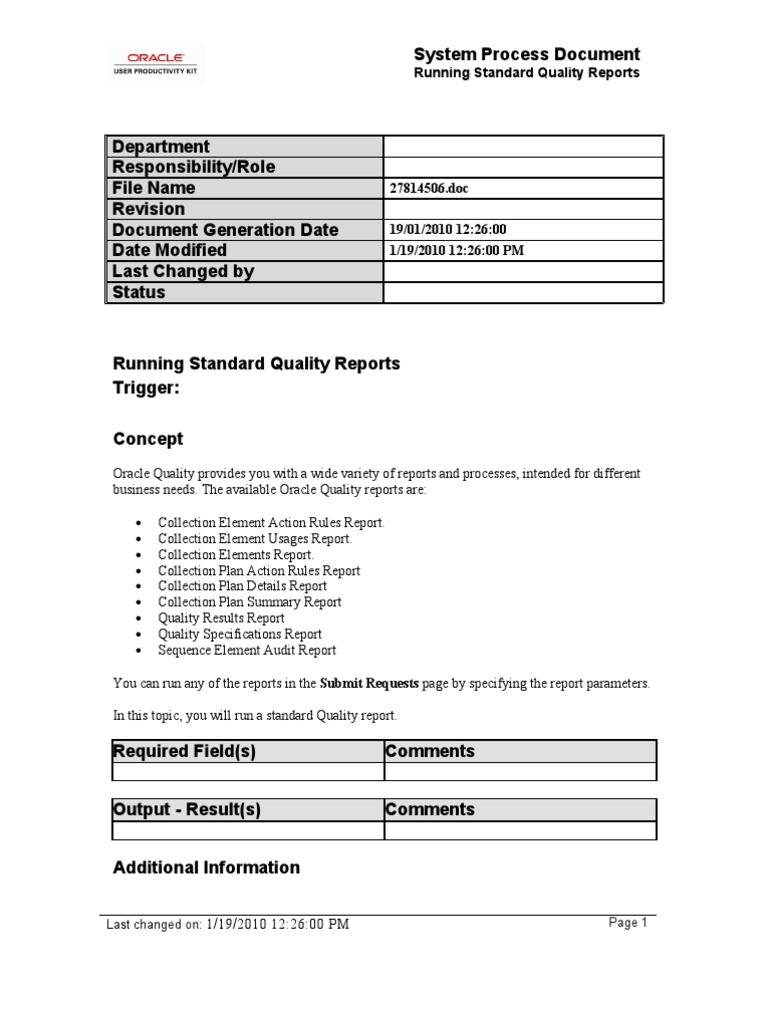 Running Standard Quality Reports - SPD | PDF | Button (Computing) | System Software