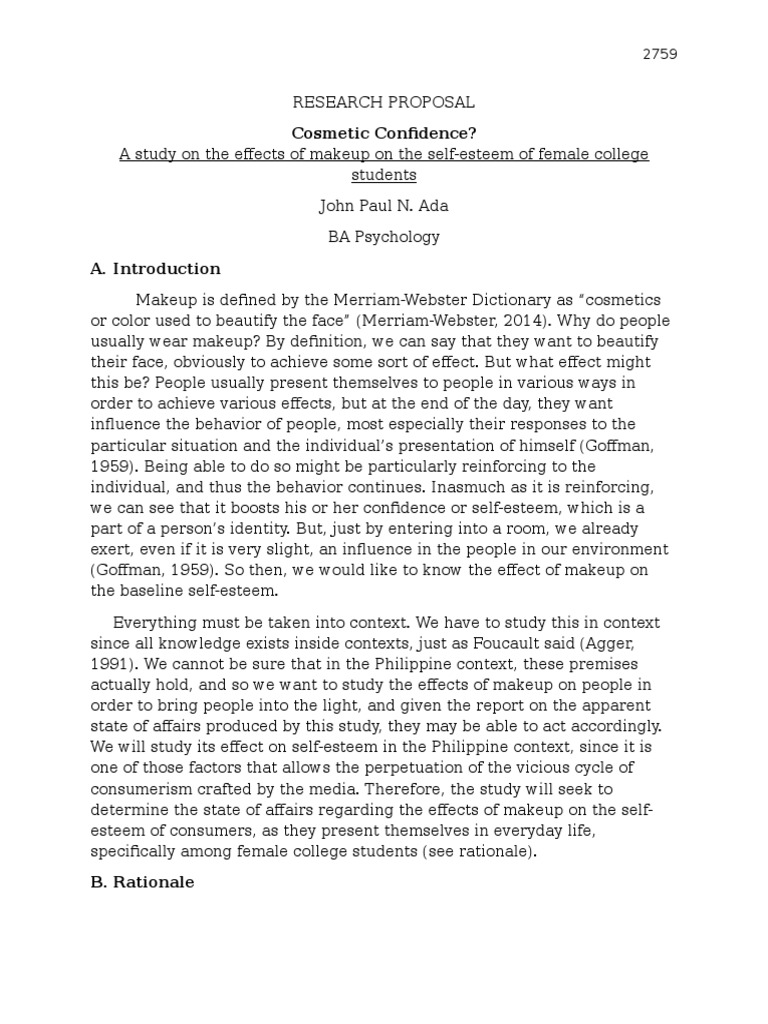 Effects of Makeup on College Women's Self-Esteem | PDF | Self Esteem ...