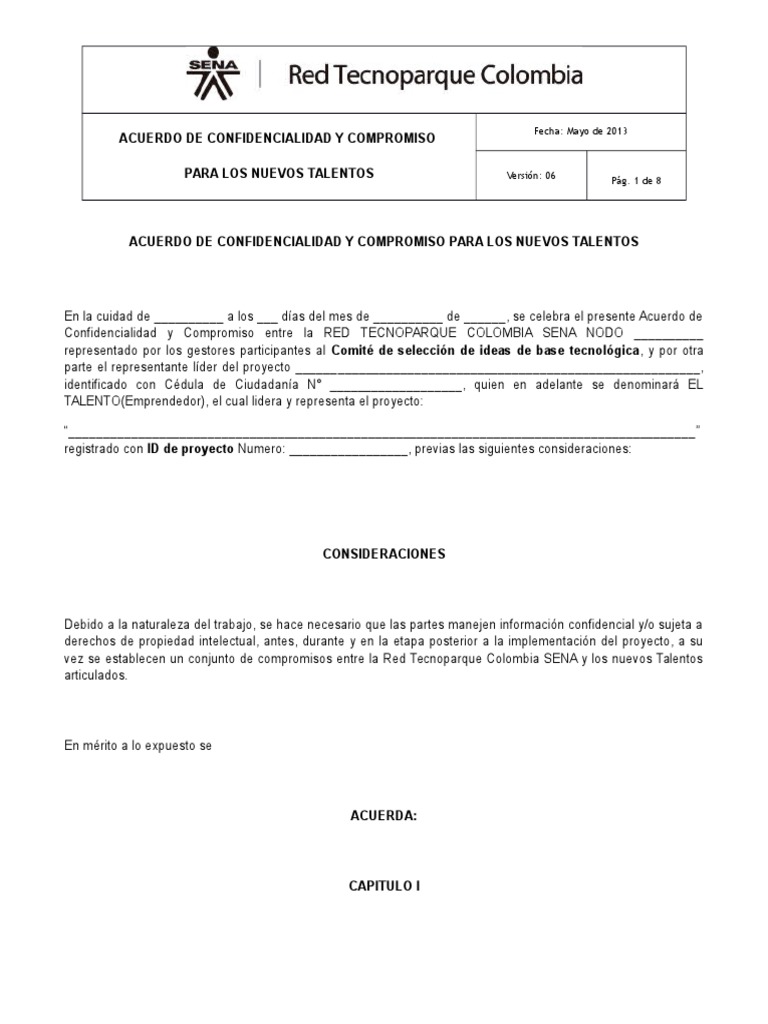Acta de Confidencialidad y Compromisos v2.0 | PDF | Propiedad ...