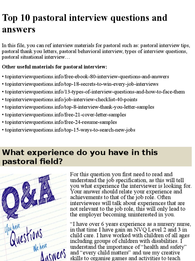 Top 10 Pastoral Interview Questions and Answers | PDF | Interview | Job ...