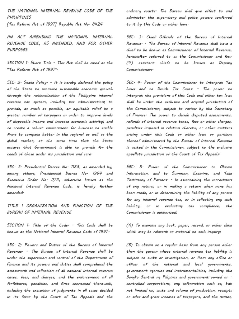 National Tax Code Amendments Streamline Revenue Collection | PDF ...