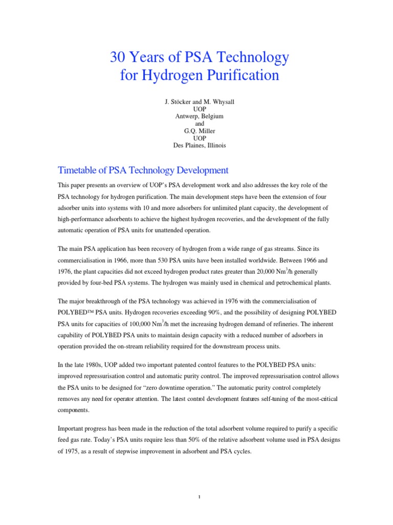 30 Years of PSA Technology For Hydrogen | PDF | Adsorption | Hydrogen