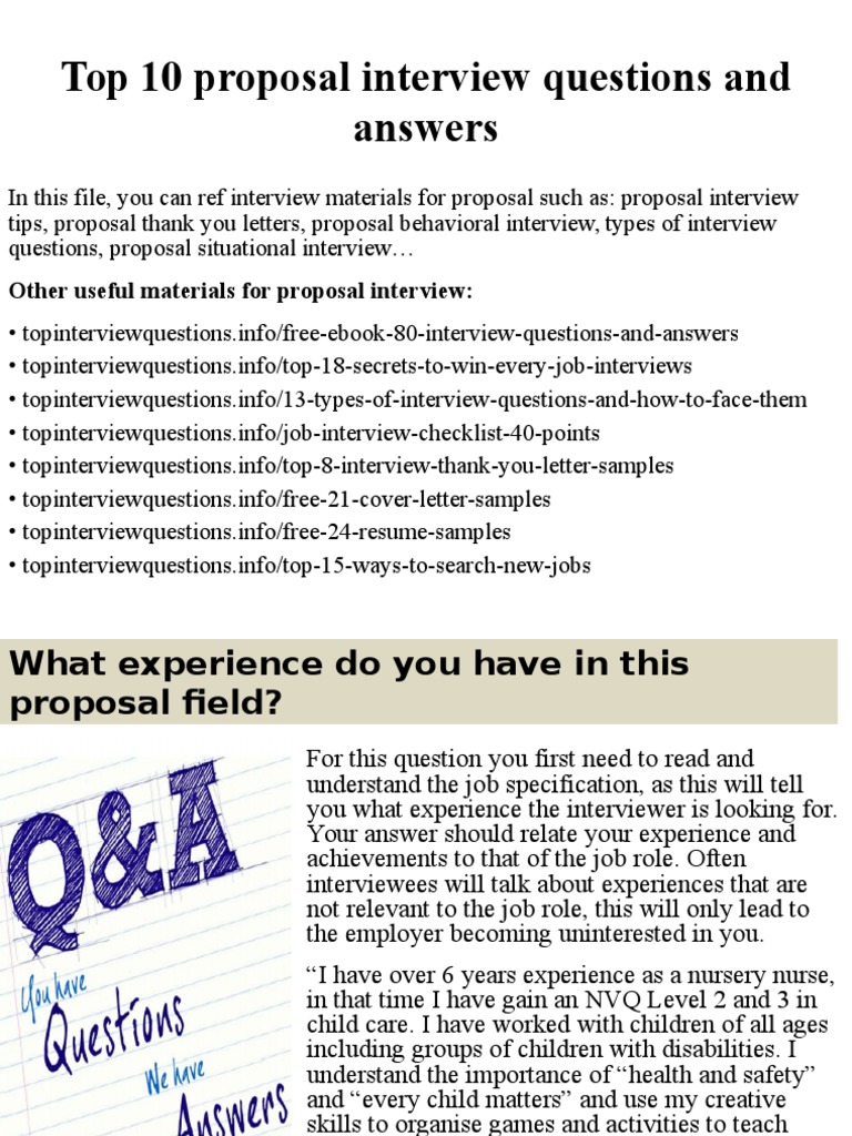 Top 10 Proposal Interview Questions and Answers | PDF | Job Interview ...