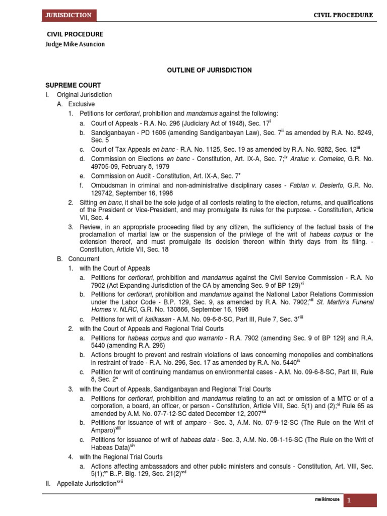Jurisdiction (Court) - (Outline, Case Digest & Fulltext) | Writ ...